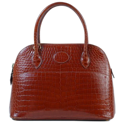 HERMÈS Porosus Croc Bolide 27 handbag in Brown with Gold hardware