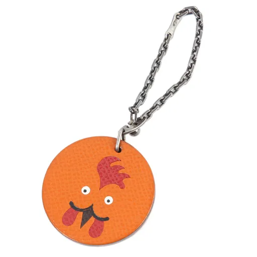 HERMÈS Key Holder Chicken Animal Keychain in Orange Leather with ...