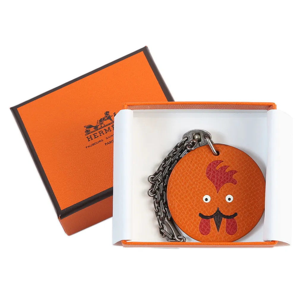 HERMÈS Key Holder Chicken Animal Keychain in Orange Leather with ...
