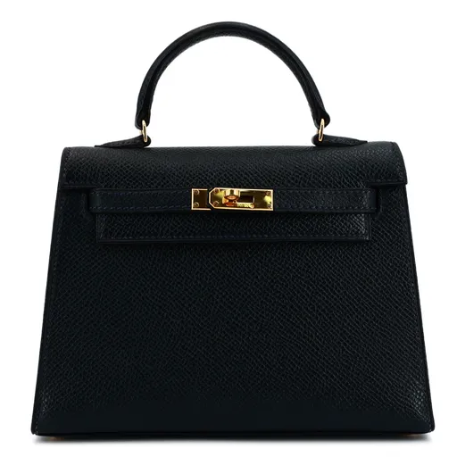 HERMÈS Micro Kelly 15 Sellier handbag in Navy Courchevel with Gold hardware