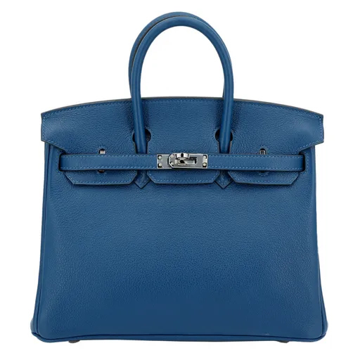 HERMÈS Birkin 25 handbag in Deep Blue Taurillion Novillo leather with ...