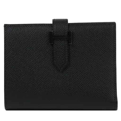 HERMÈS Bearn Compact Wallet in Black Epsom leather with Black hardware
