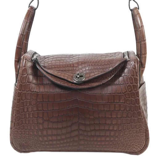 HERMÈS Matte Nile Croc Lindy 30 shoulder bag in Havane with Palladium ...