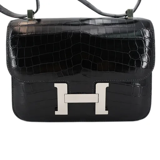 HERMÈS Nile Croc Constance 24 shoulder bag in Black with Palladium hardware