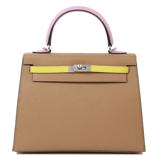HERMÈS Limited Edition Tricolor Kelly 25 handbag in Chai, Lime and ...