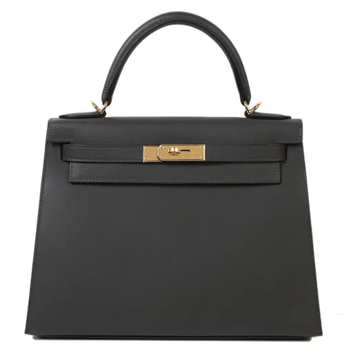 HERMÈS Kelly 28 Sellier handbag in Graphite Madame leather with Gold ...