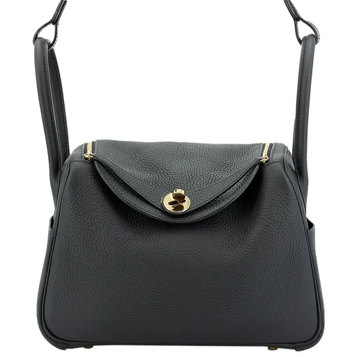 HERMÈS Lindy 26 Touch Shoulder Bag in Black Clemence leather and Nile ...