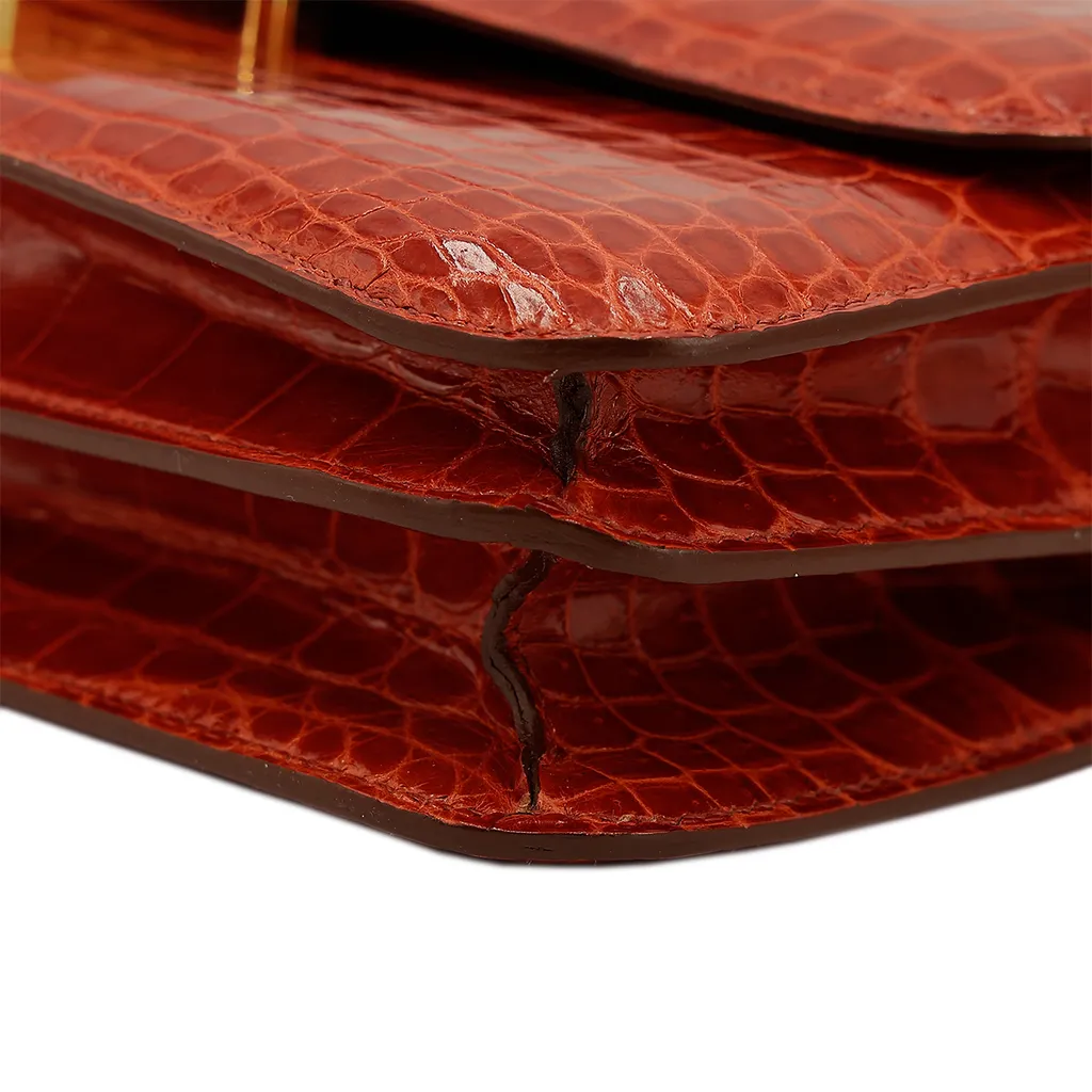 HERMÈS Niloticus Crocodile Constance Elan shoulder bag in Sanguine with ...