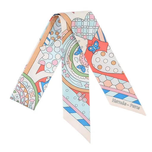 HERMÈS Twilly Les Murmures De La foret in Blue and Pink Silk