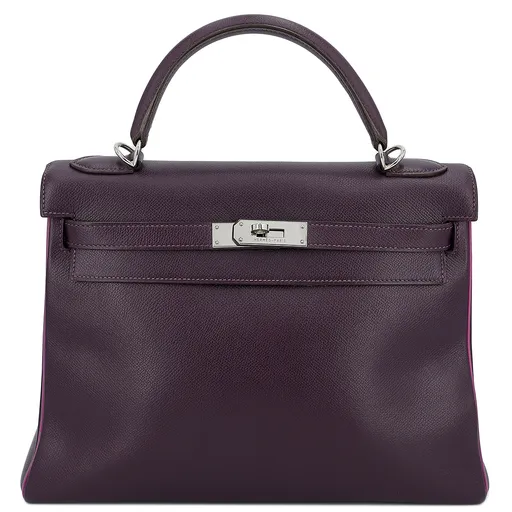 HERMÈS Limited Edition Kelly 32 Contour handbag in Raisin with Cyclamen ...