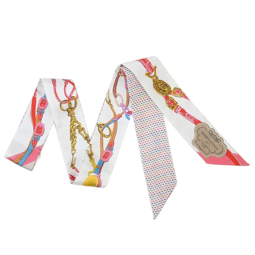 HERMÈS Twilly Twins Pointille Brides de Gala Applique Pique in White and Pink Silk