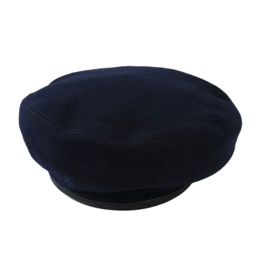 HERMÈS Beret hat in Black and Navy Leather and Cashmere