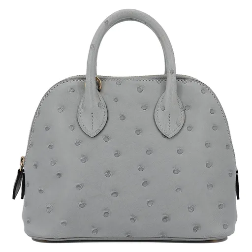 HERMÈS Ostrich Bolide 1923 Mini crossbody bag in Blue Glacier with Gold ...