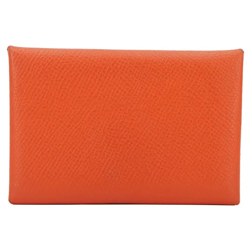 HERMÈS Calvi card holder in Feu Epsom leather with Palladium hardware