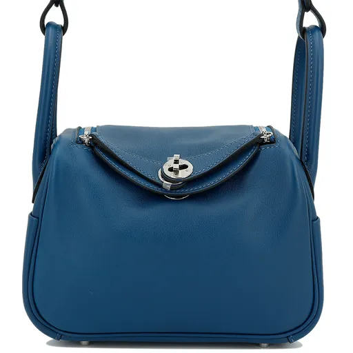 HERMÈS Mini Lindy shoulder bag in Deep Blue Swift leather with ...