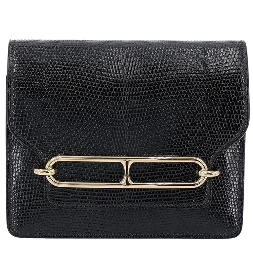 HERMÈS Lizard Roulis Slim wallet in Black with Permabrass hardware