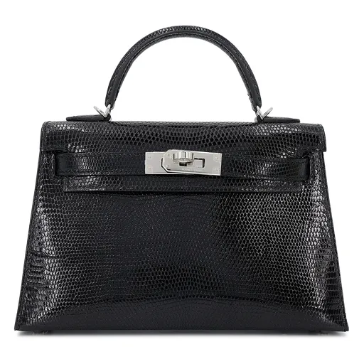 HERMÈS Lizard Mini Kelly II handbag in Black with Palladium hardware
