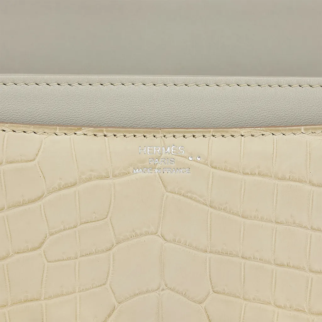 HERMÈS Matte Niloticus Crocodile Constance Elan shoulder bag in Beton ...