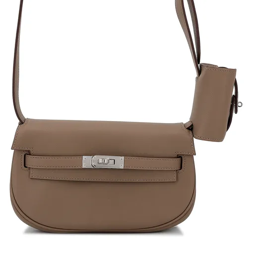 HERMÈS Kelly Moove shoulder bag in Etoupe Swift leather with Palladium ...
