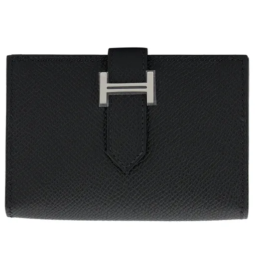 HERMÈS Bearn Card Holder in Black Epsom leather with Palladium hardware