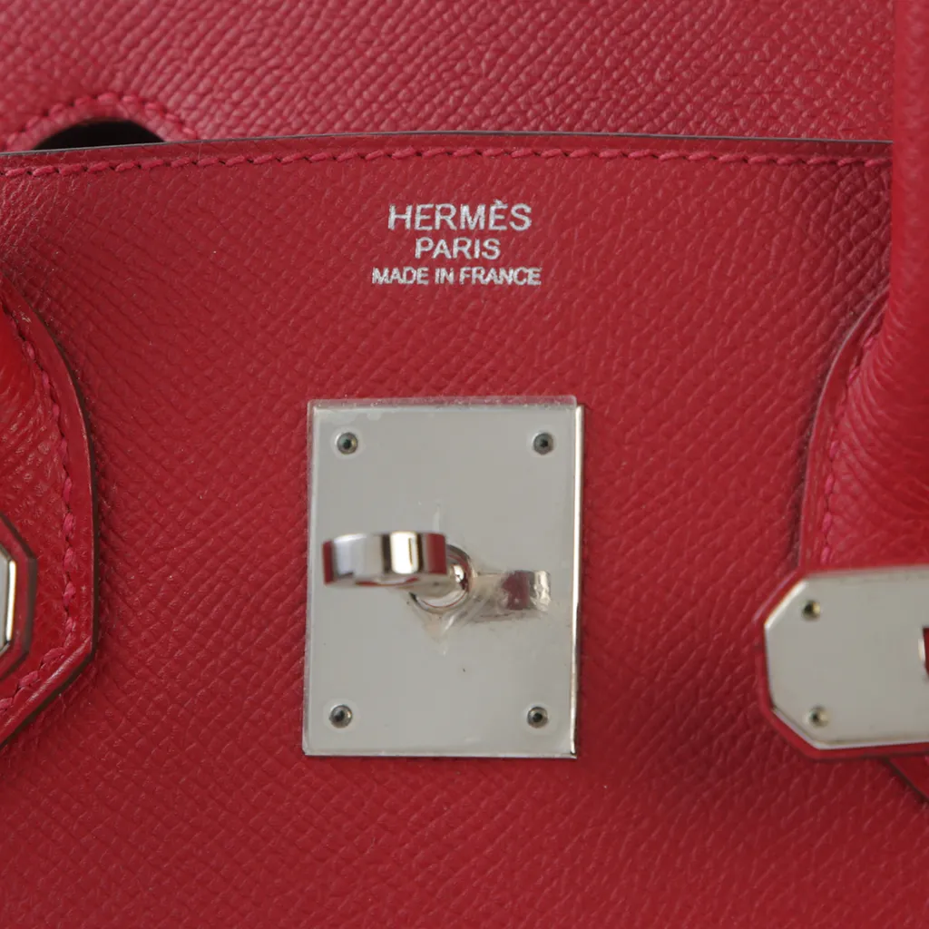 Very Good ( Rank A) HERMÈS Birkin 30 Rouge Casaque (Q5) Epsom Palladium ...