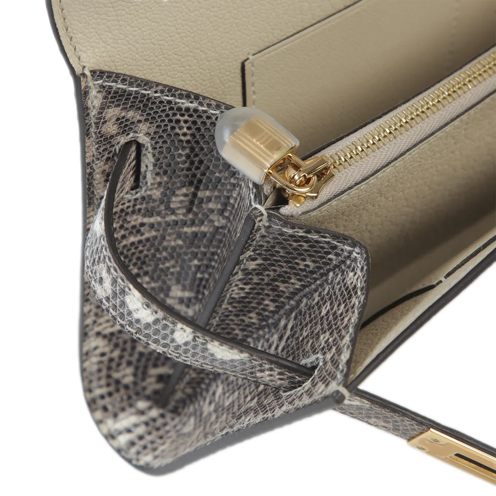 Brand New ( Rank N ) HERMÈS Kelly To Go Wallets Ombré (1B) Lizard Gold ...