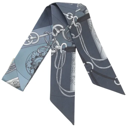 Brand New ( Rank N ) HERMÈS Twilly Cliquetis Gray Silk