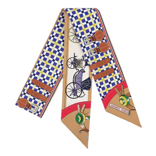 Brand New ( Rank N ) HERMÈS Twilly Les Voitures Nouvelles Brown Silk