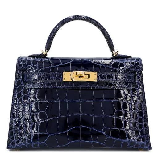 Very Good ( Rank A) HERMÈS Mini Kelly II Blue Marine (78) Alligator ...