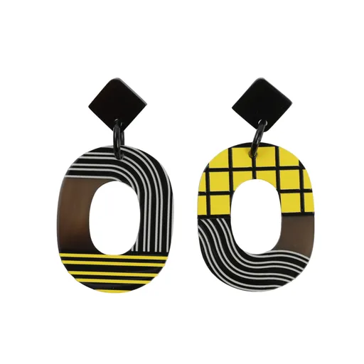 Unused ( Rank NS ) HERMÈS Earring Ism Pop Check Yellow Black Buffalo Horn