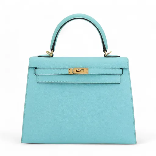Excellent ( Rank SA ) HERMÈS Kelly 25 Sellier Bleu Atoll (3P) Epsom ...
