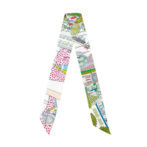 Brand New ( Rank N ) HERMÈS Twilly Animapolis Green White Silk